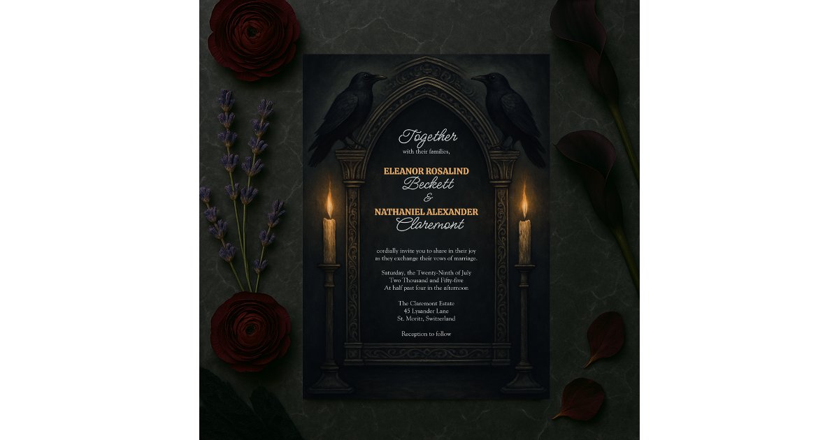 Gothic Raven Candlelight Arch Wedding Invitation | Zazzle