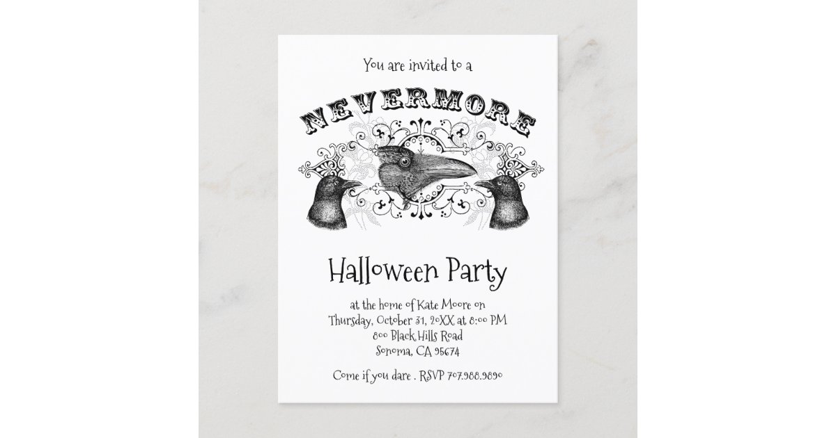 Gothic Raven Crows Halloween Party Invitation Postcard | Zazzle