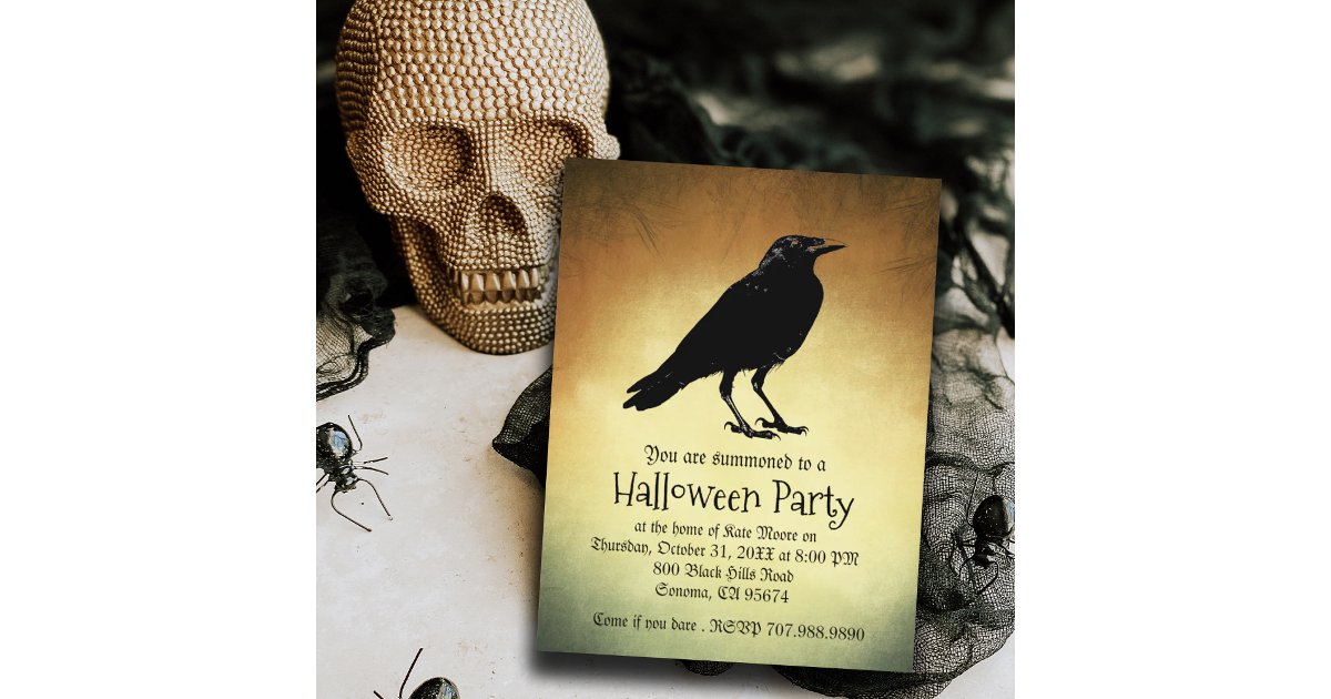 Gothic Raven Halloween Party Invitation | Zazzle