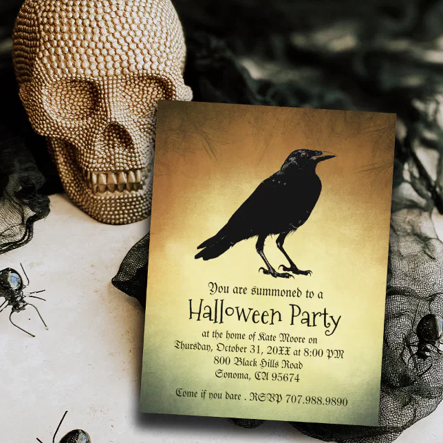Gothic Raven Halloween Party Invitation | Zazzle