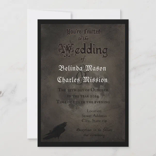 Gothic Raven & Moon Wedding Invitation | Zazzle