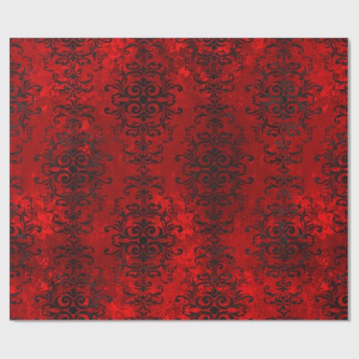 Gothic Red and Black Damask Wrapping Paper | Zazzle