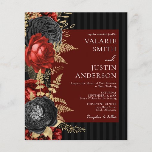 Gothic Red and Black Floral Wedding All in One Flyer | Zazzle