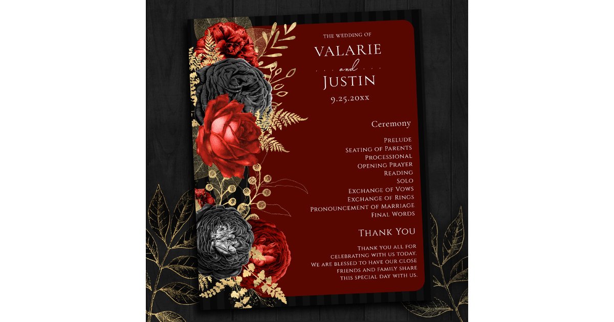 Gothic Red and Black Floral Wedding Program | Zazzle