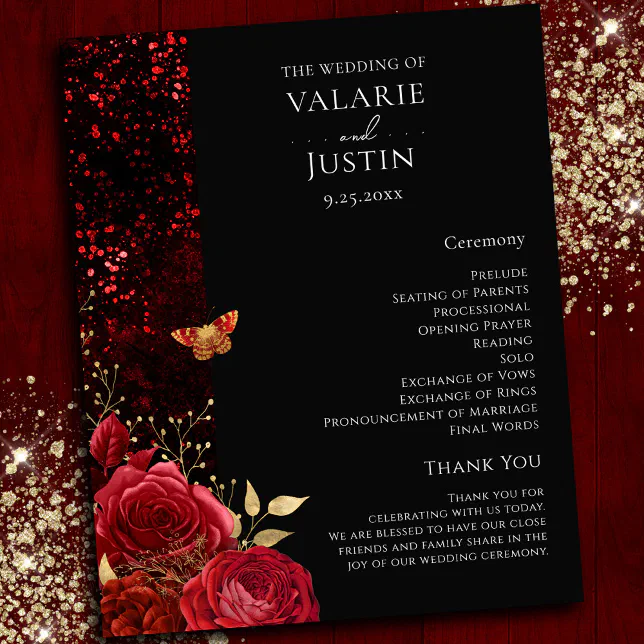 Gothic Red and Black Floral Wedding Program | Zazzle