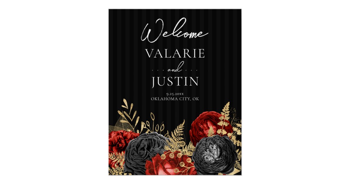 Gothic Red and Black Floral Welcome Wedding Poster | Zazzle