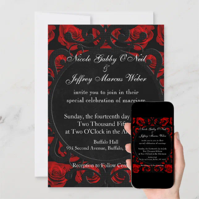 Gothic Red Roses Victorian Wedding Invitation | Zazzle