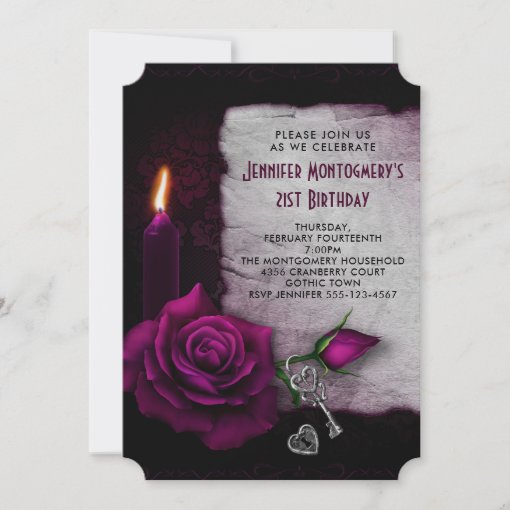 Gothic Rose Candle and Locket Birthday Party Invitation | Zazzle