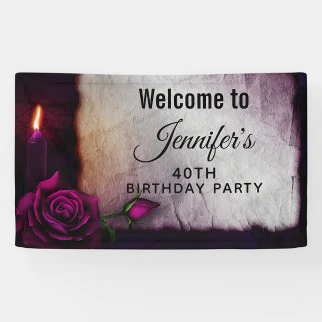 Gothic Rose, Candle, and Parchment Birthday Banner | Zazzle