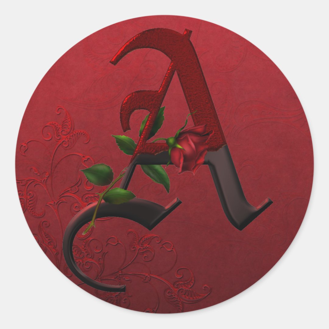 Gothic Rose Monogram A Classic Round Sticker | Zazzle