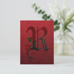 Gothic Rose Monogram R Postcard | Zazzle