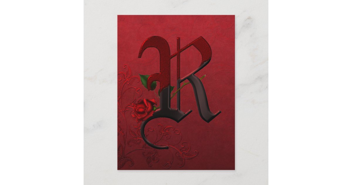 Gothic Rose Monogram R Postcard | Zazzle