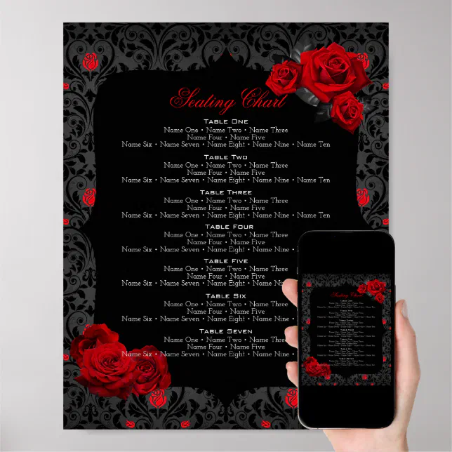 Gothic Rose Red and Black Table Number Poster | Zazzle