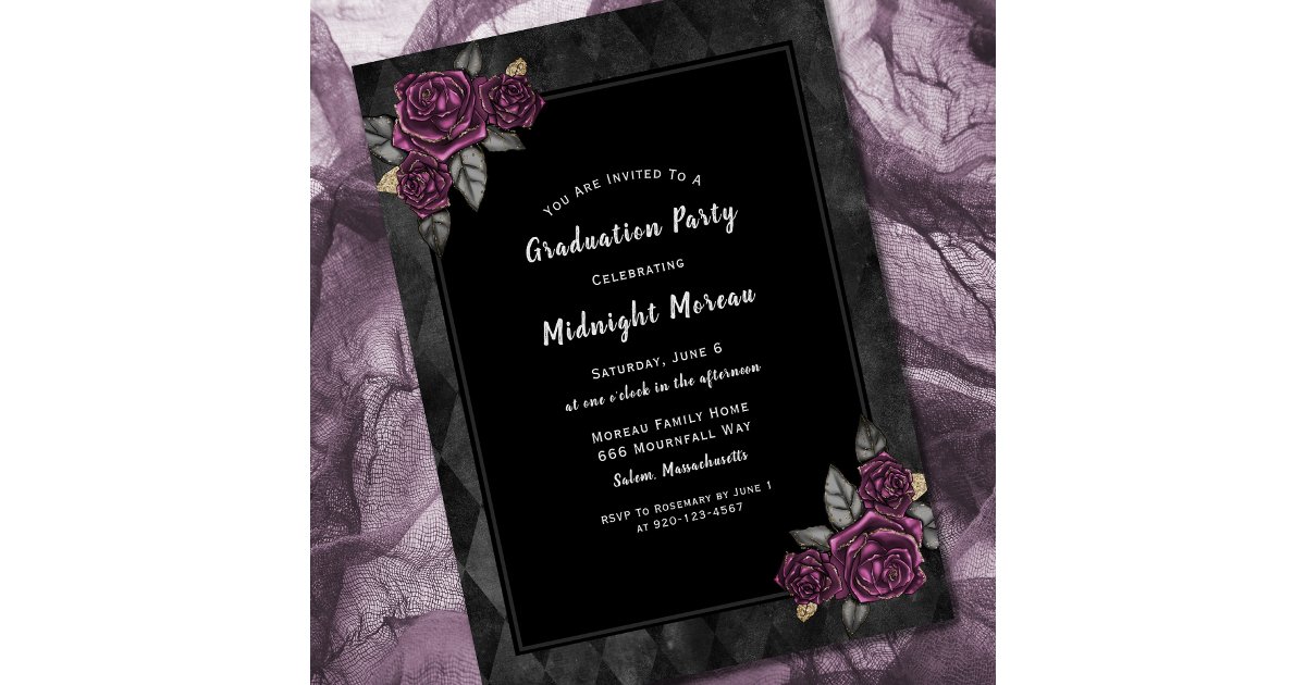 Gothic Roses Black Graduation Invitation | Zazzle