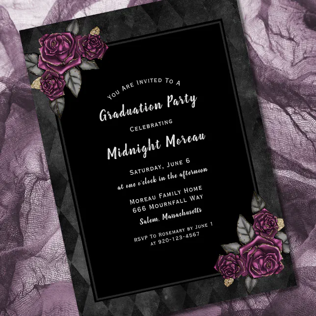 Gothic Roses Black Graduation Invitation | Zazzle