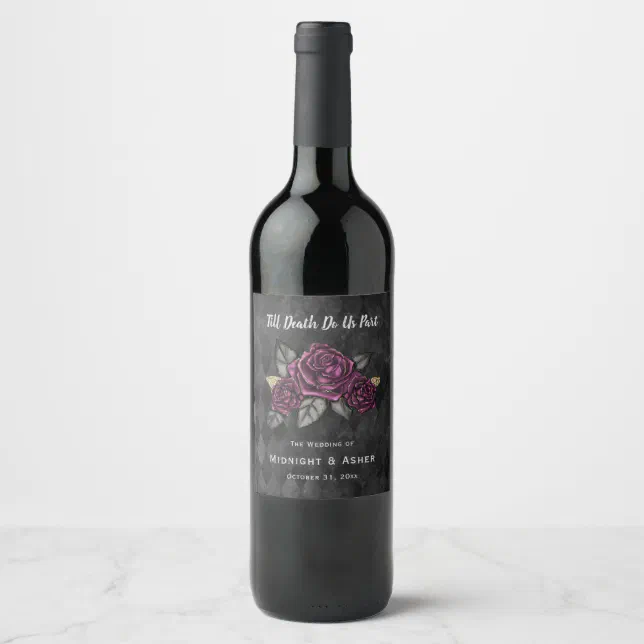 Gothic Roses Halloween Wedding Wine Label | Zazzle