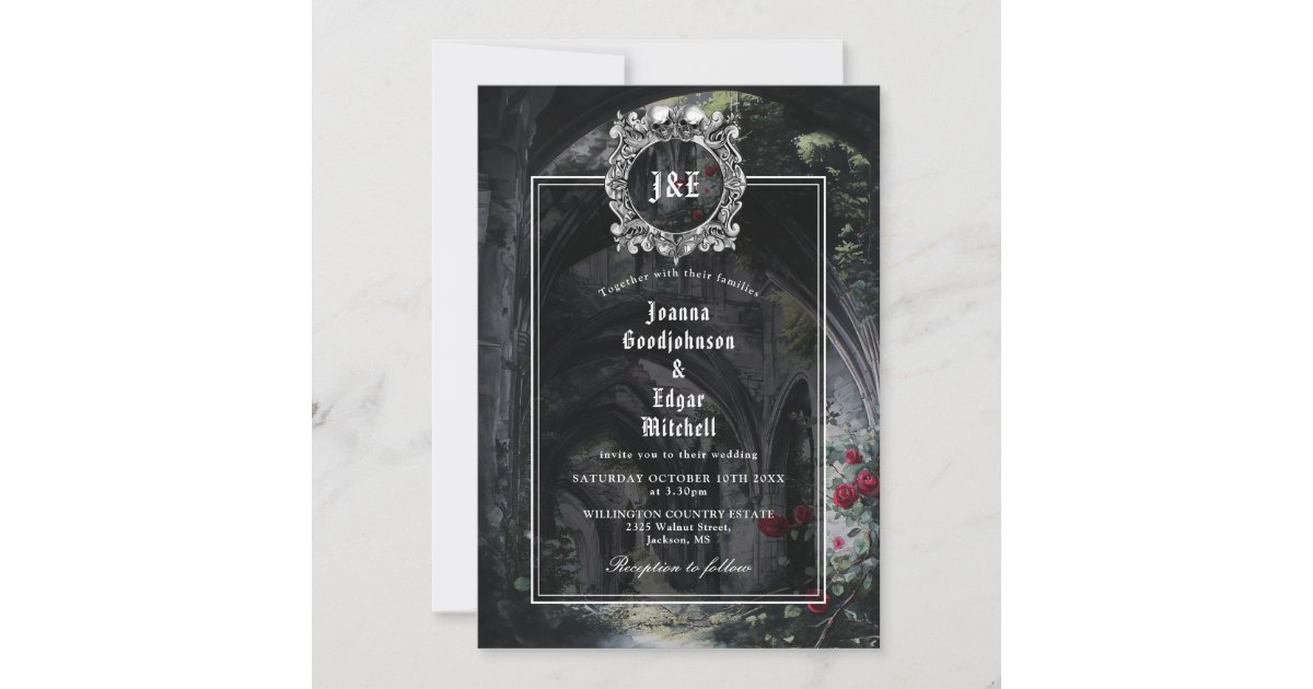 Gothic Ruins Monogram All In One QR Code Wedding Invitation | Zazzle
