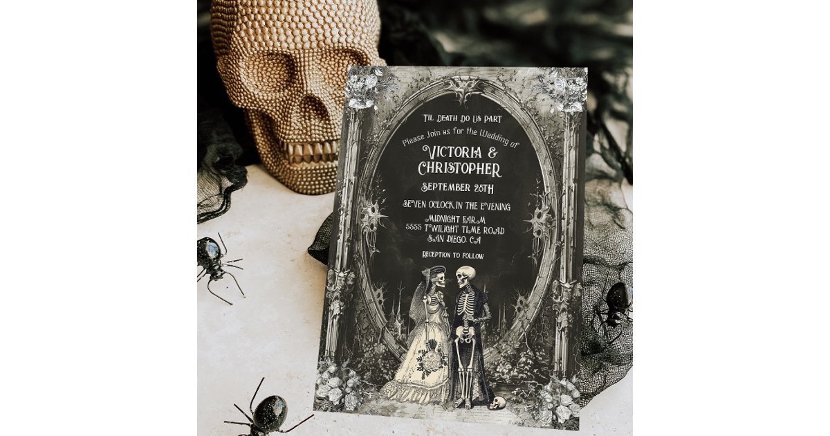 Gothic Skeleton Bride & Groom Wedding Invitation | Zazzle