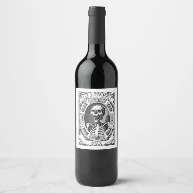 Gothic Skeleton Line Drawing Custom Year Halloween Wine Label | Zazzle