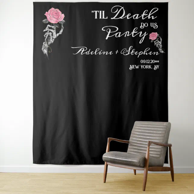 Gothic Skeleton Love Til Death Wedding Backdrop | Zazzle
