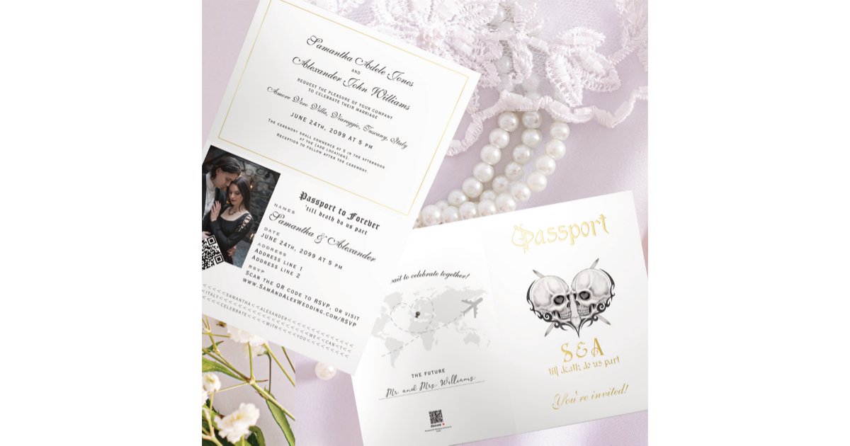 Gothic Skeleton Photo Passport Wedding Invitation | Zazzle