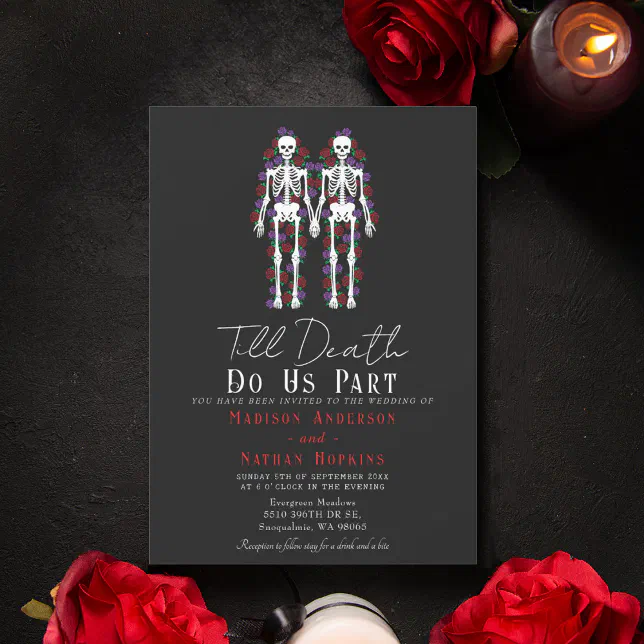 Gothic Skeleton Till Death Wedding Invitation | Zazzle