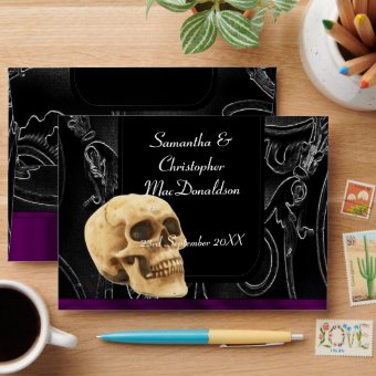 Gothic skull and wedding damask envelope | Zazzle
