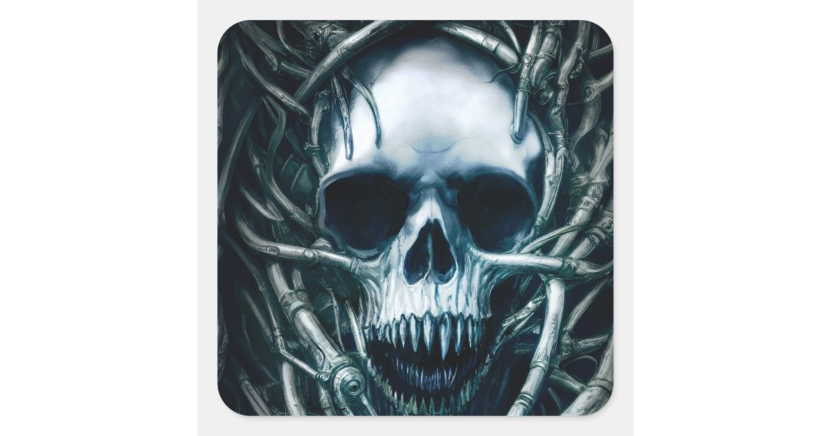 Gothic Skull Art: Creepy Death Metal Sigil Square Sticker | Zazzle