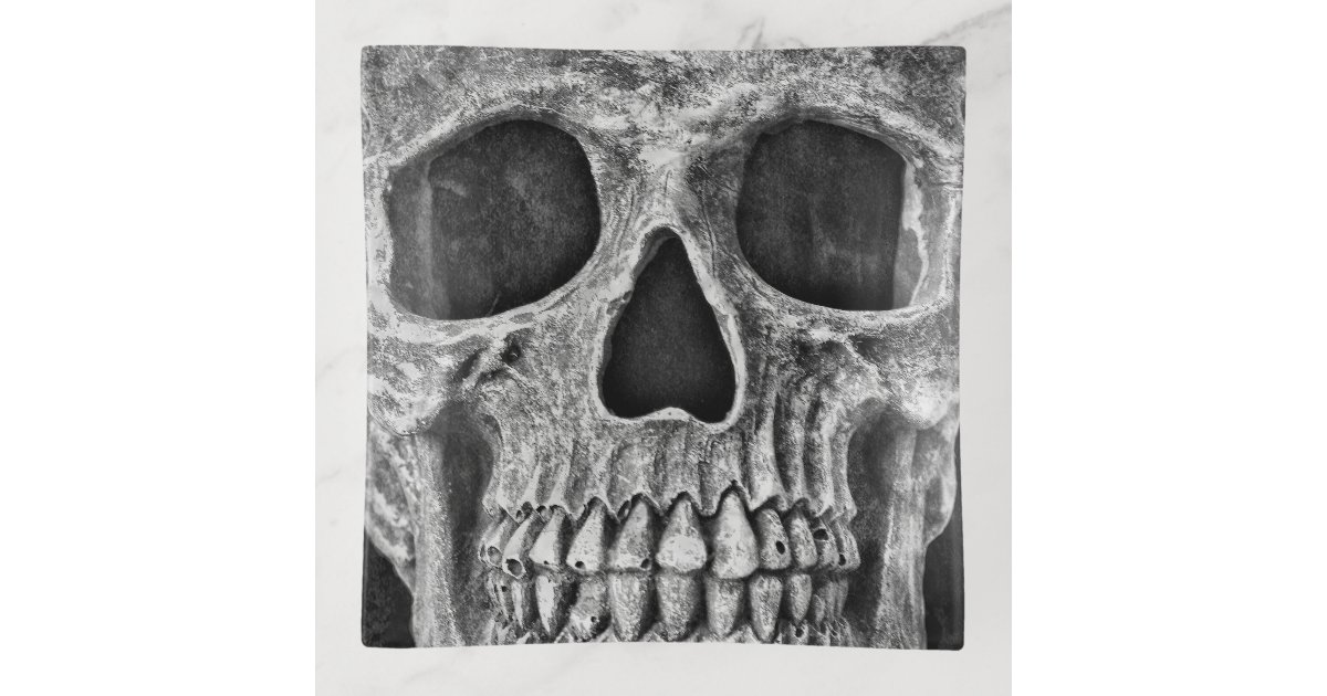 Gothic Skull Black And White Grunge Cool Trinket Tray | Zazzle