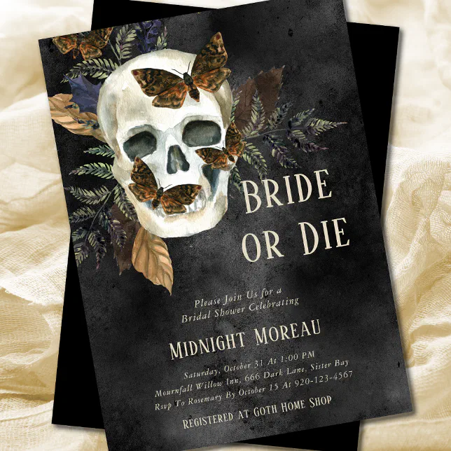 Gothic Skull Bride or Die Bridal Shower Invitation | Zazzle