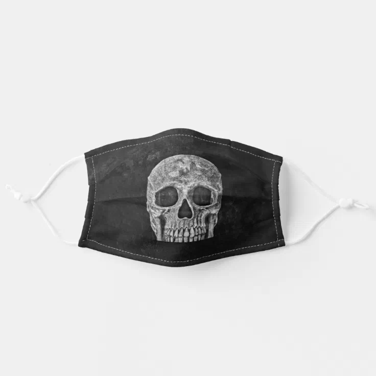 Gothic Skull Creepy Black And White Grunge Cool Adult Cloth Face Mask ...