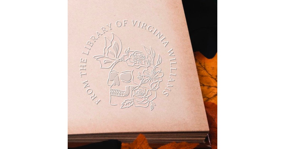 Gothic Skull Flowers Book From The library Of Embosser | Zazzle