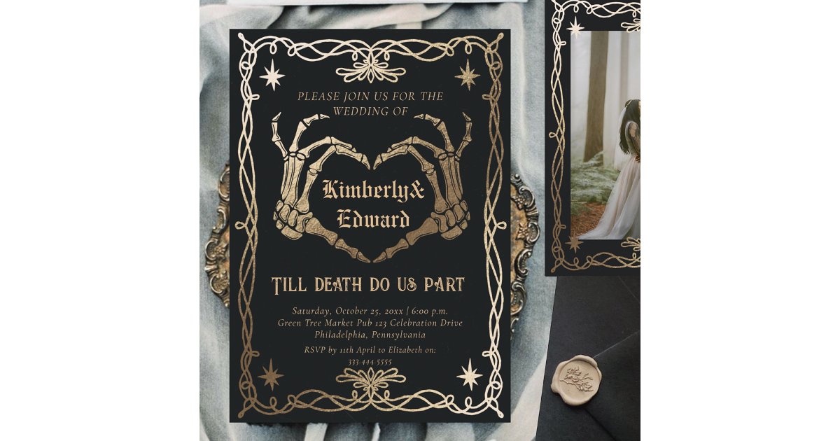 Gothic Skull Hallowedding Retro Wedding Invitation | Zazzle