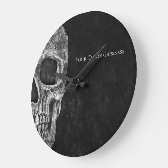 Gothic Skull Head Black And White Tattoo Shop Large Clock | Zazzle.com