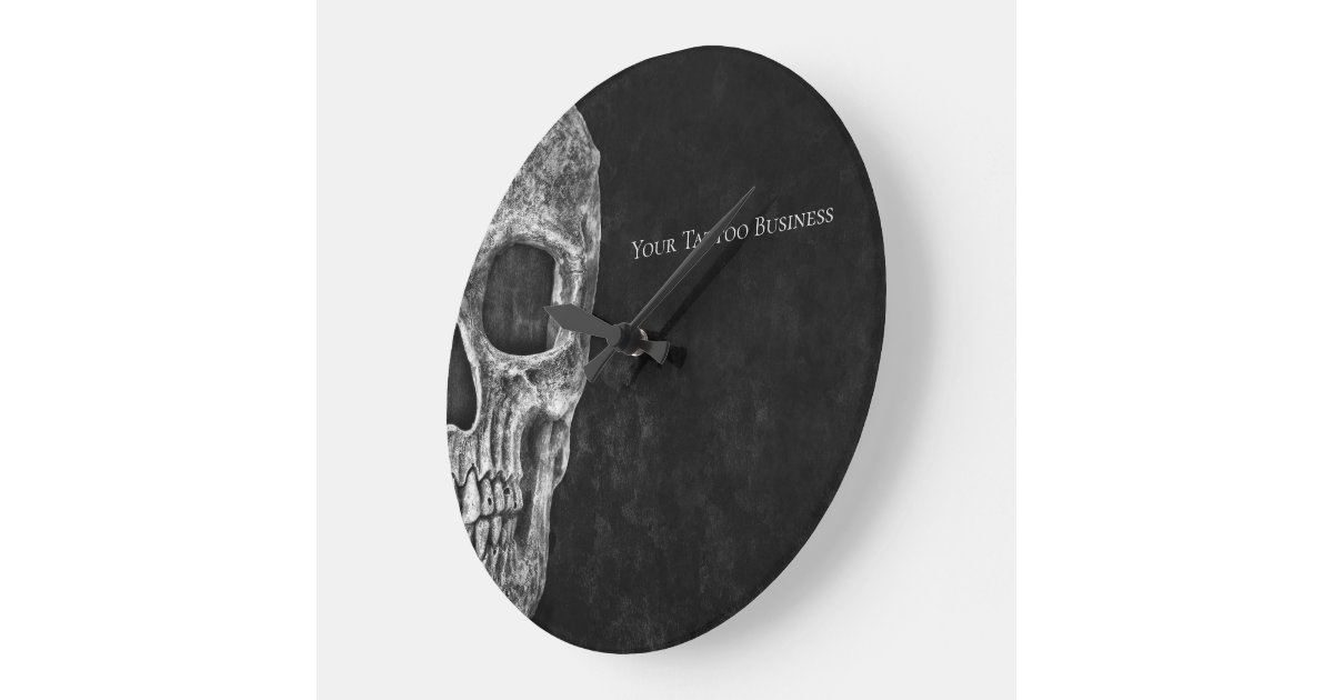 Gothic Skull Head Black And White Tattoo Shop Large Clock | Zazzle.com