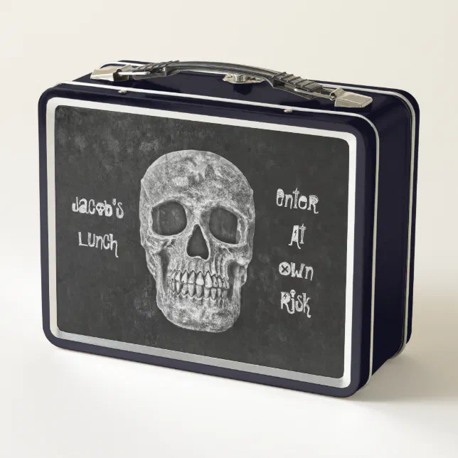 Gothic Skull Head Black White Cool To Die For Metal Lunch Box | Zazzle