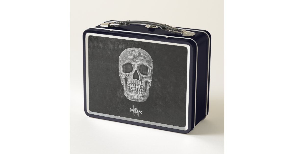 Gothic Skull Head Black White Retro Style Monogram Metal Lunch Box | Zazzle