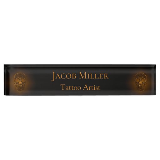 Gothic Skull Head Gold Metallic Tattoo Artist Desk Name Plate | Zazzle