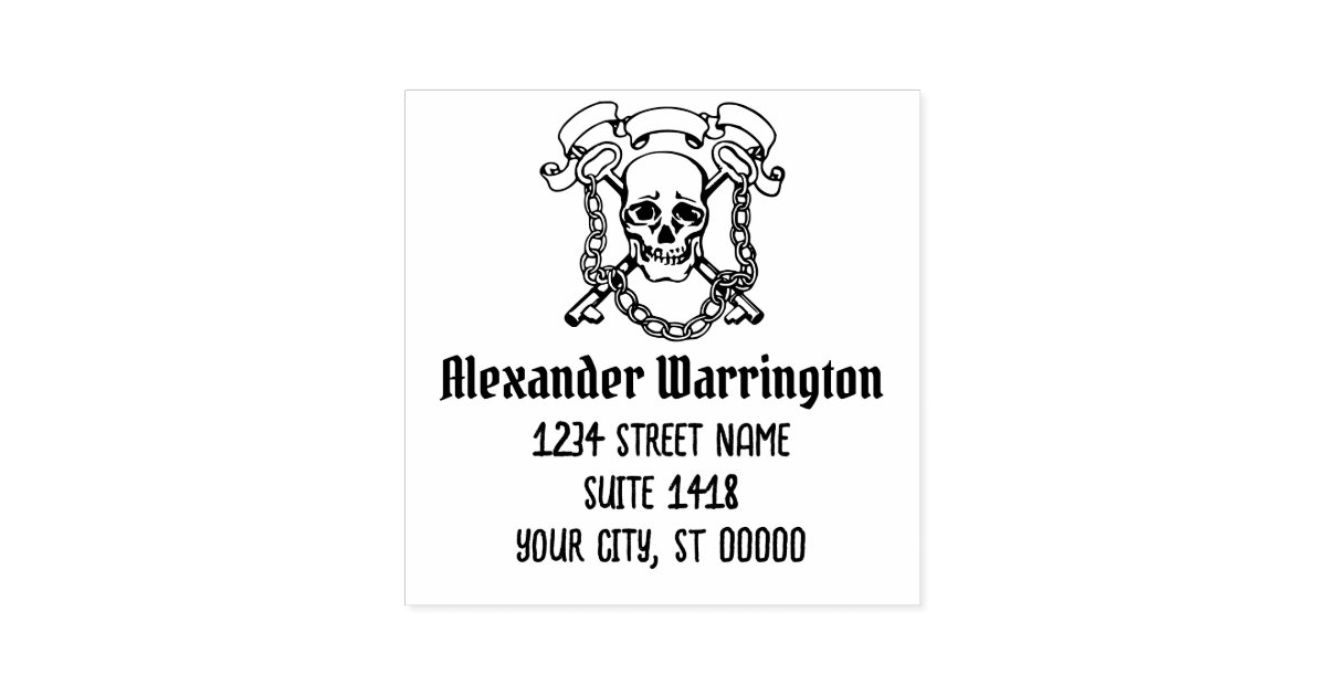 Gothic Skull, Keys, Chains Name Return Address Self-inking Stamp | Zazzle