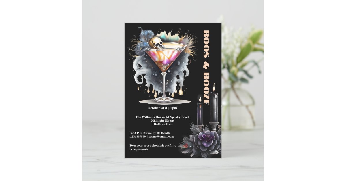 Gothic skull martini cocktail happy hour Halloween Invitation | Zazzle