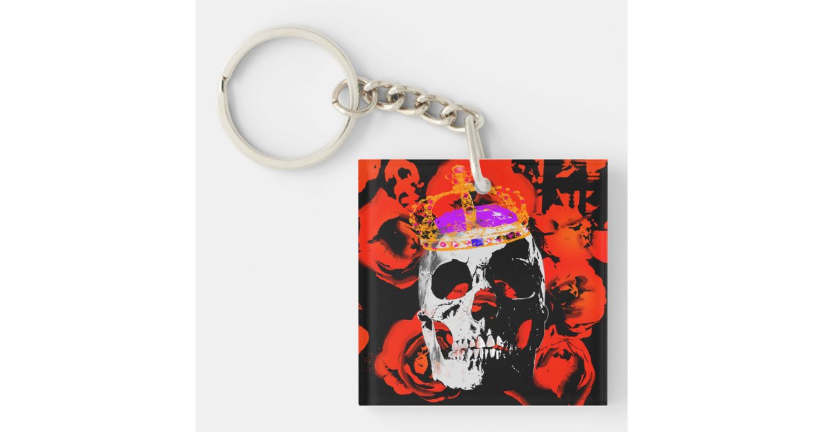 Gothic Skull Red Roses Keychain | Zazzle