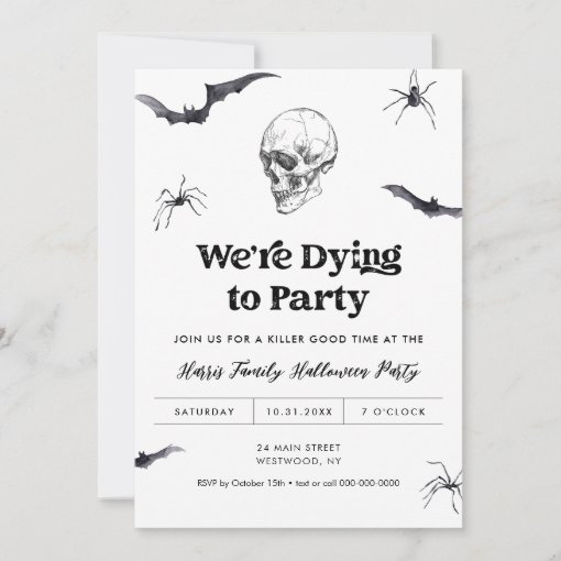 Gothic Skull We're Dying to Party Halloween Party Invitation | Zazzle