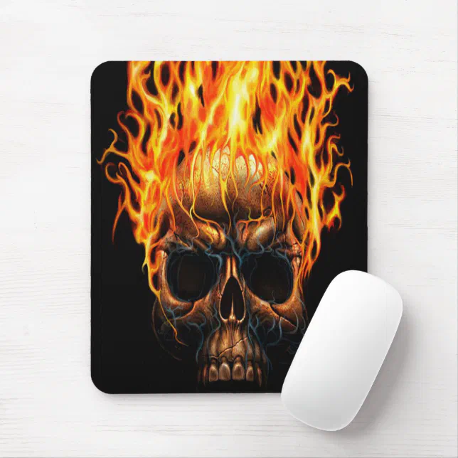 Gothic Skull Yellow Orange Fire Flames Pattern Mouse Pad | Zazzle