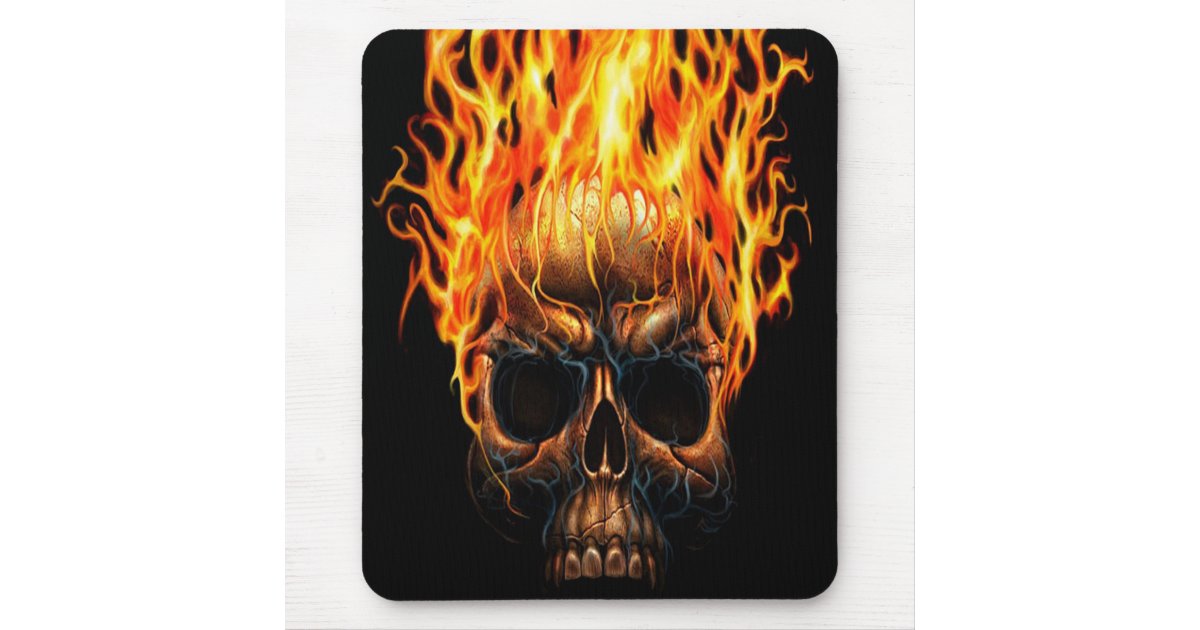 Gothic Skull Yellow Orange Fire Flames Pattern Mouse Pad | Zazzle.com