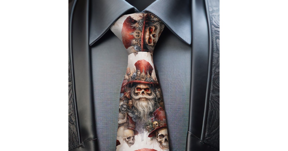 Gothic Steampunk Santa Skull Red Top Hat Christmas Neck Tie | Zazzle