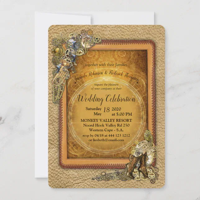 Gothic - Steampunk Wedding On leather Invitation | Zazzle