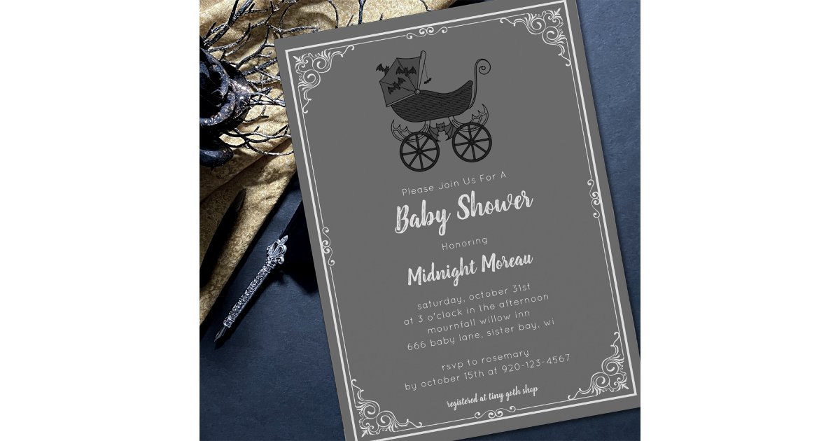 Gothic Stroller Bat Baby Shower Invitation | Zazzle