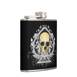 Gothic style black ace of spades with skull, hip flask | Zazzle