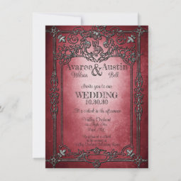 Gothic Style Dark Burgundy Silver Frame Wedding Invitation | Zazzle