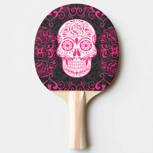 Gothic Sugar Skull Pink Black Ping Pong Paddle | Zazzle